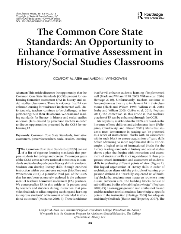 (PDF) The Common Core State Standards: An Opportunity to Enhance ...