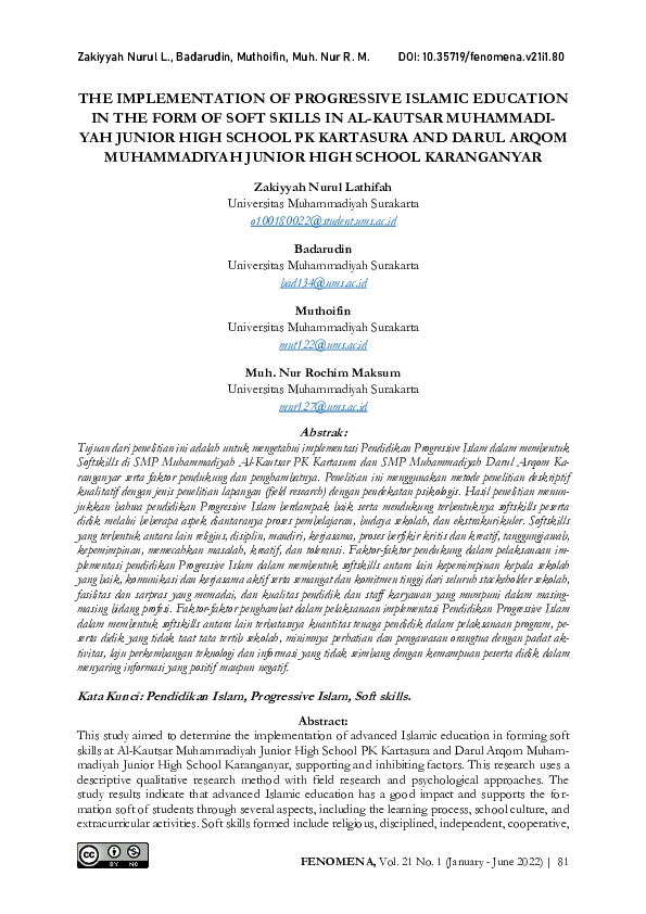 (PDF) The Implementation of Progressive Islamic Education in the Form ...