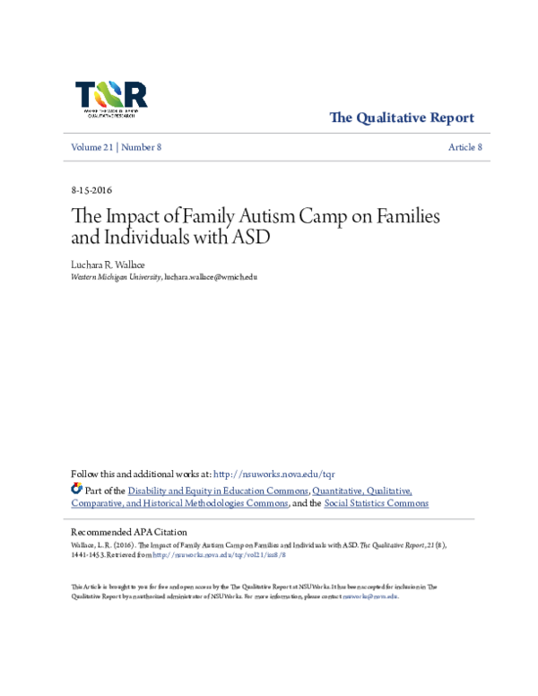 (PDF) The Impact of Family Autism Camp on Families and Individuals with ASD