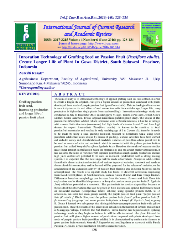 (PDF) Innovation Technology of Grafting Seed on Passion Fruit ...