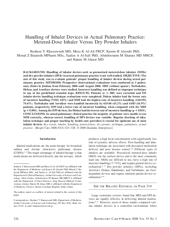 (PDF) Handling of inhaler devices in actual pulmonary practice: metered ...