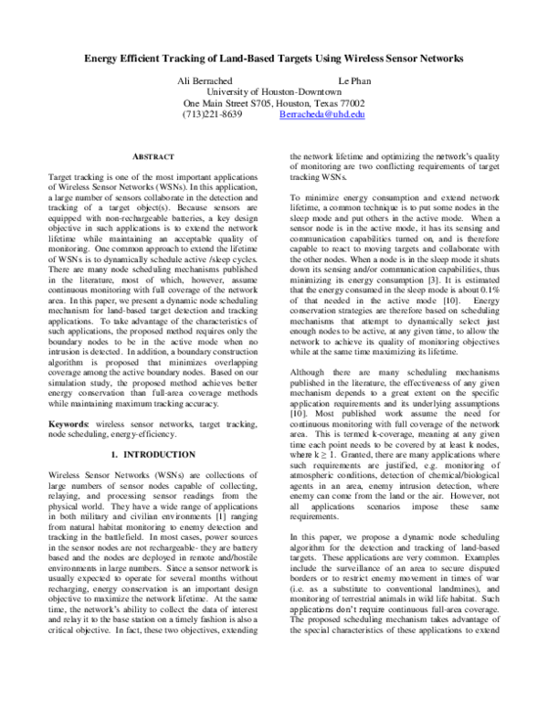 (PDF) Energy Efficient Tracking of Land-Based Targets Using Wireless Sensor Networks | le phan ...