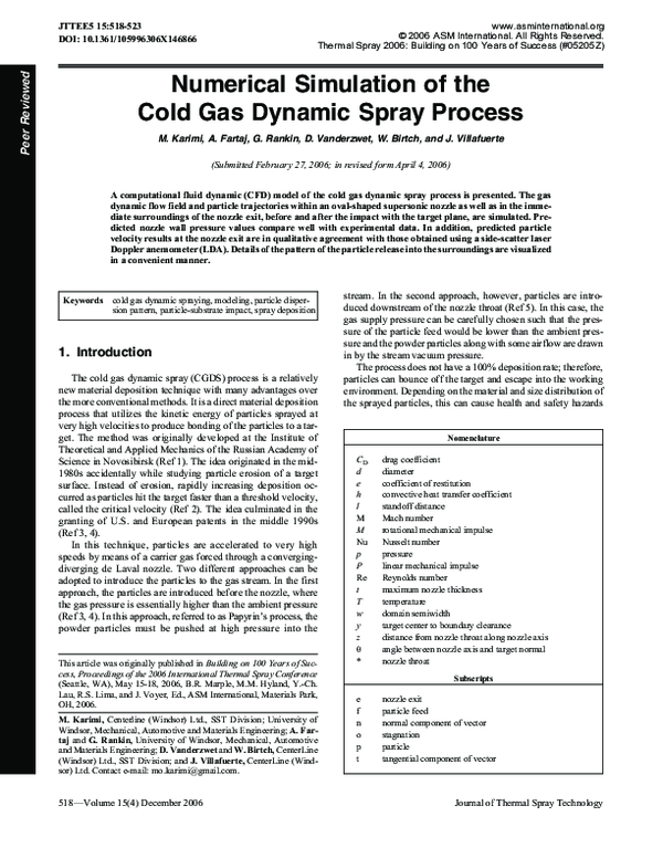 (PDF) Numerical Simulation of the Cold Gas Dynamic Spray Process