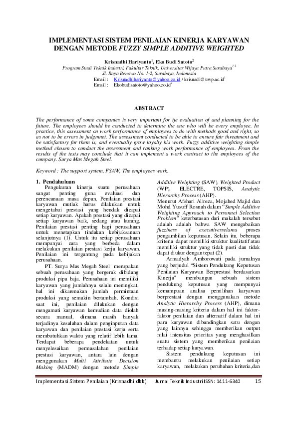 (PDF) Implementasi Sistem Penilaian Kinerja Karyawan Dengan Metode Fuzzy Simple Additive ...