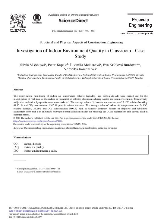 (PDF) Investigation of Indoor Environment Quality in Classroom - Case Study