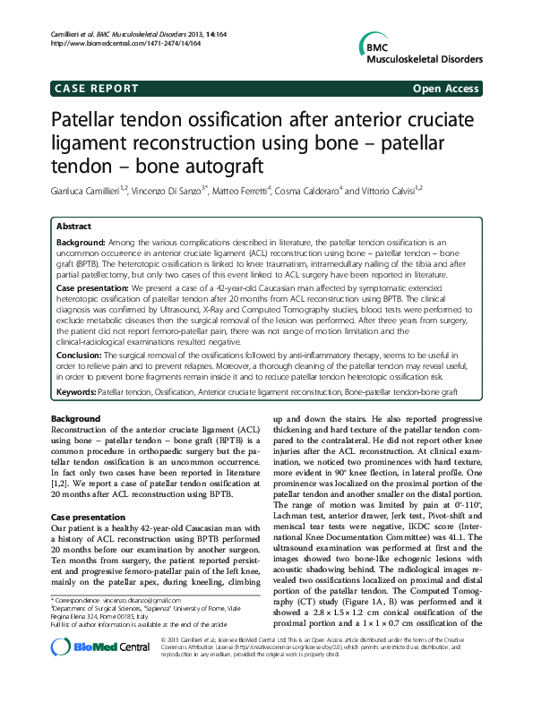(PDF) Patellar tendon ossification after anterior cruciate ligament reconstruction using bone ...