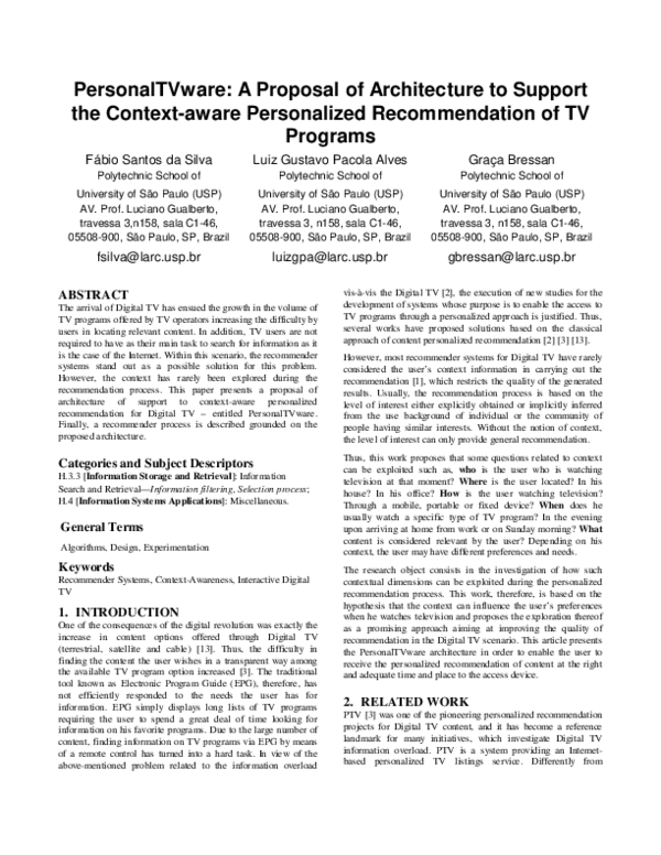 (PDF) PersonalTVware: A Proposal of Architecture to Support the Context ...