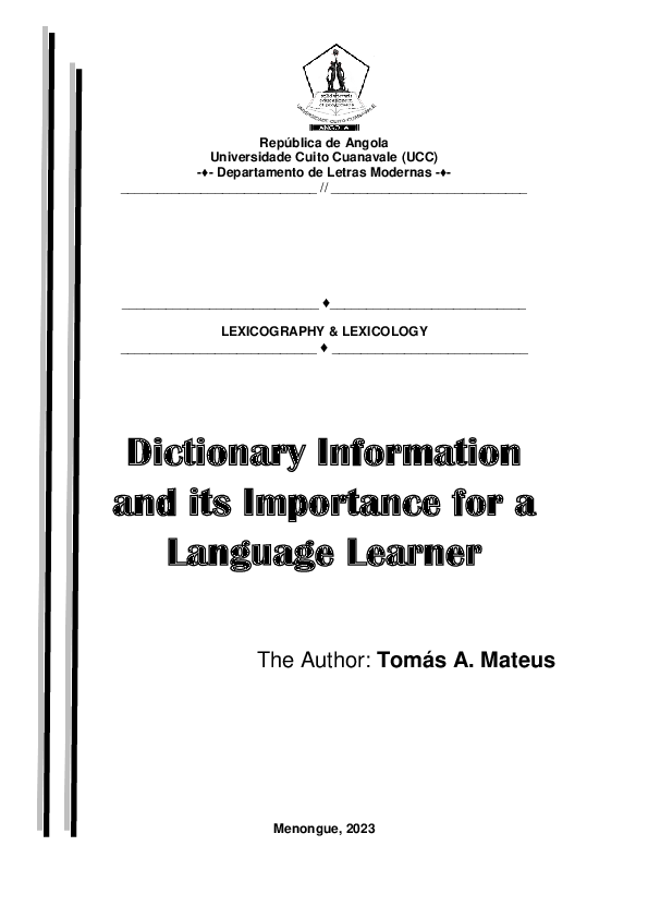 (PDF) Dictionary Information and its Importance for a Language Learner