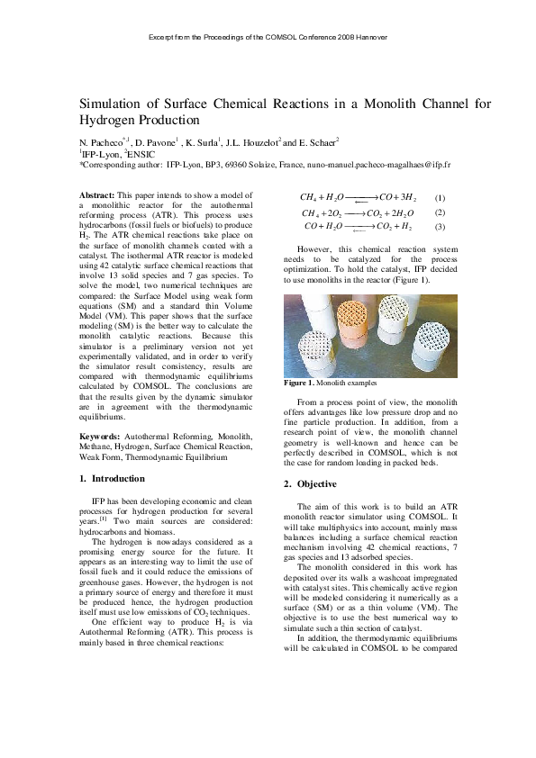 (PDF) Simulation of Surface Chemical Reactions in a Monolith Channel ...