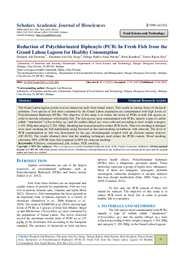 (PDF) Reduction of Polychlorinated Biphenyls (PCB) In Fresh Fish from ...