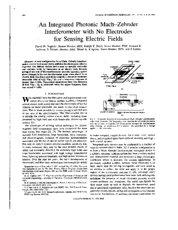 (PDF) An integrated photonic Mach-Zehnder interferometer with no electrodes for sensing electric ...