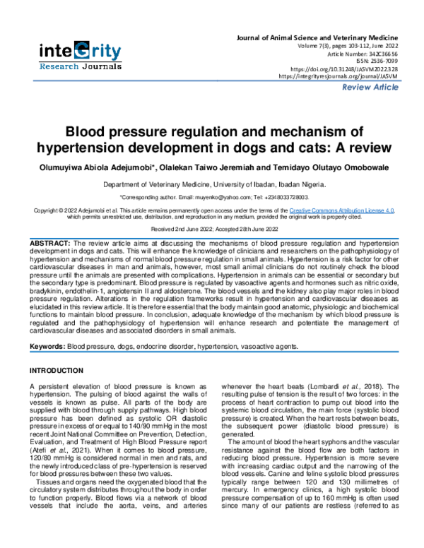 (PDF) Blood pressure regulation and mechanism of hypertension ...