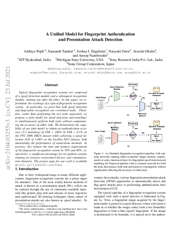 (PDF) A Unified Model for Fingerprint Authentication and Presentation Attack Detection