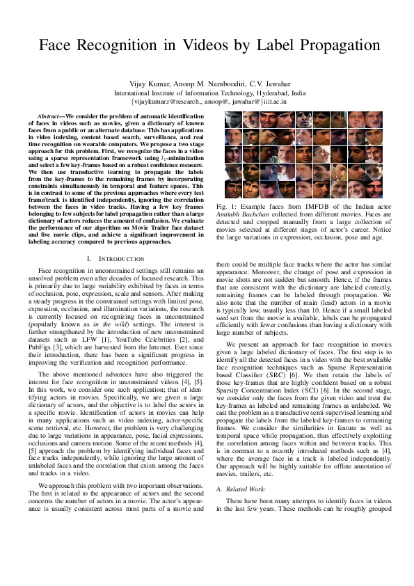 (PDF) Face Recognition in Videos by Label Propagation