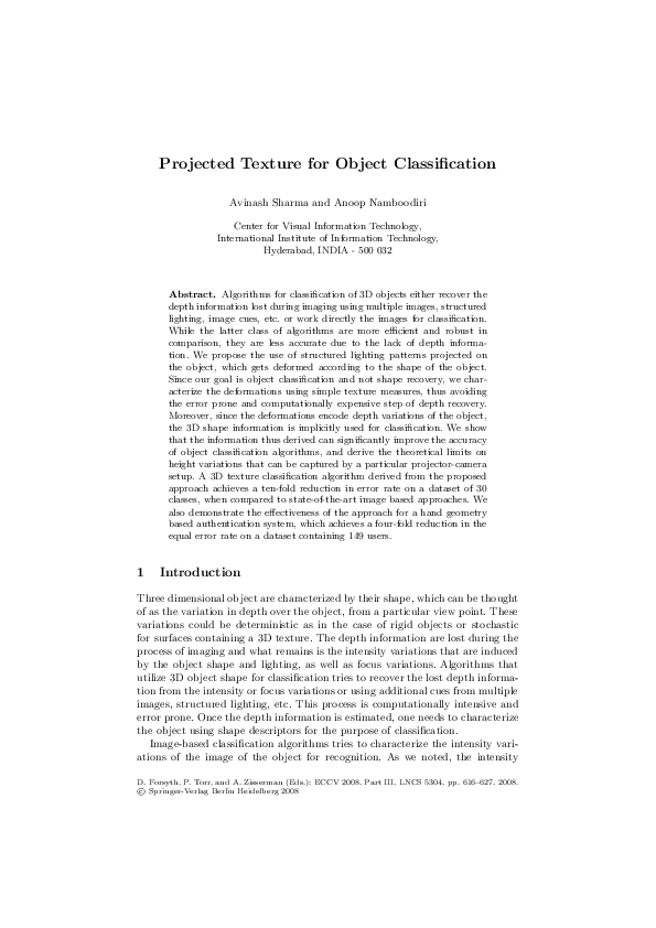 (PDF) Projected Texture for Object Classification