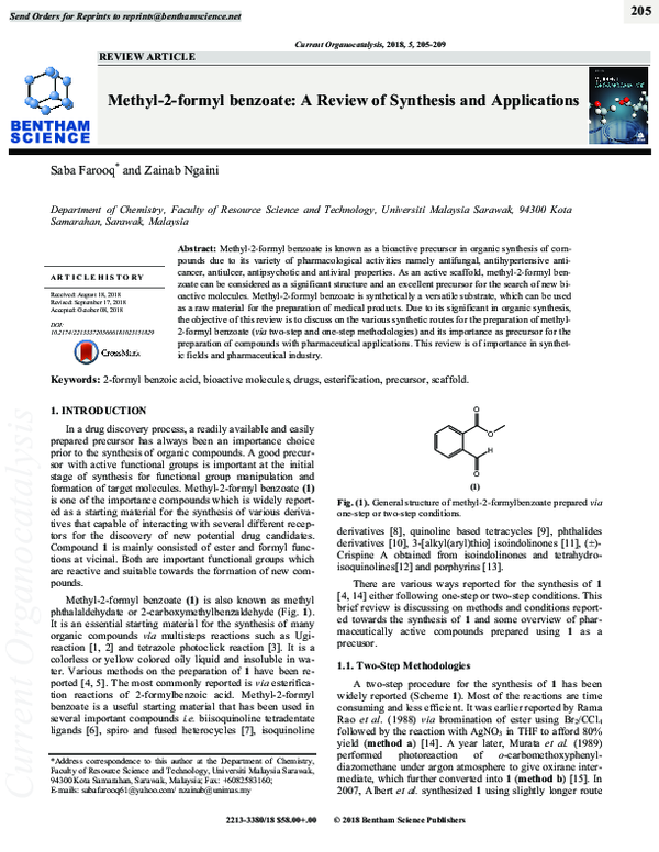 (PDF) Methyl-2-formyl benzoate: A Review of Synthesis and Applications