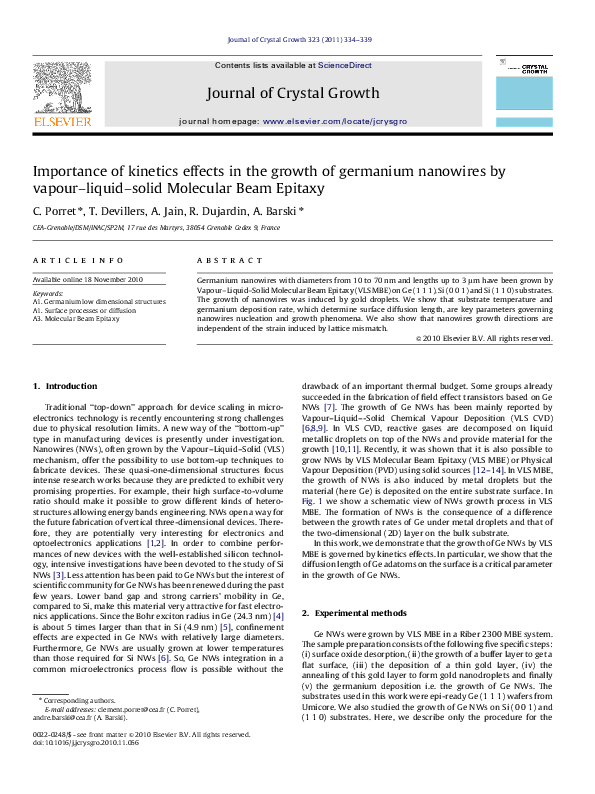 (PDF) Importance of kinetics effects in the growth of germanium nanowires by vapour–liquid–solid ...