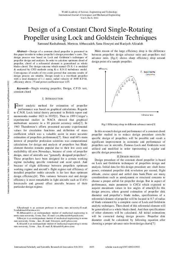 (PDF) Design Of A Constant Chord Single-Rotating Propeller Using Lock ...