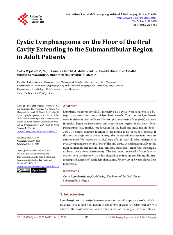 (PDF) Cystic Lymphangioma on the Floor of the Oral Cavity Extending to ...