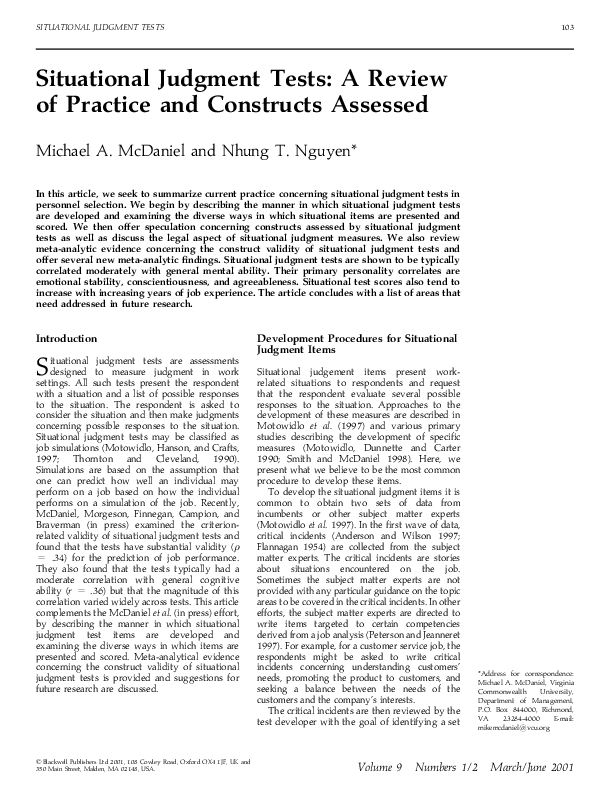 (PDF) Situational Judgment Tests: A Review of Practice and Constructs ...