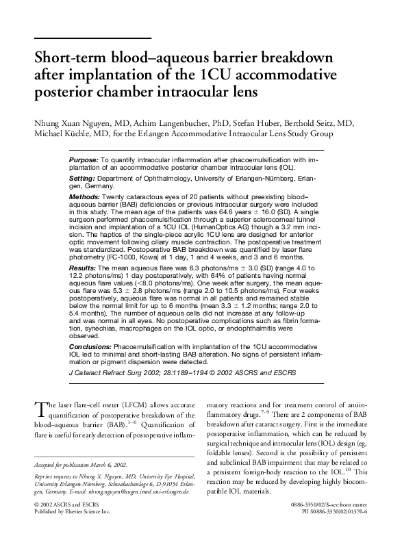 (PDF) Short-term blood-aqueous barrier breakdown after implantation of ...