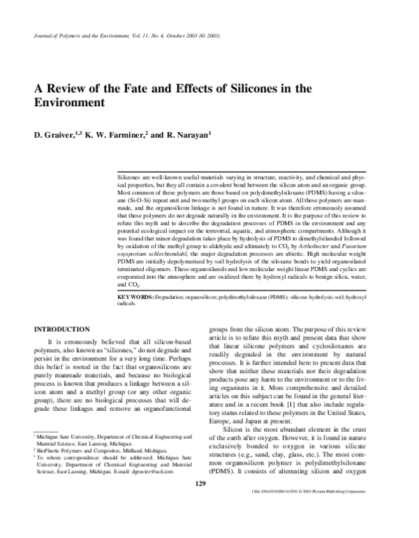 (PDF) A Review of the Fate and Effects of Silicones in the Environment
