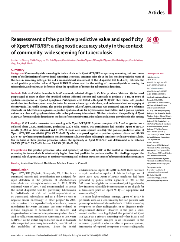 (PDF) Reassessment of the positive predictive value and specificity of ...