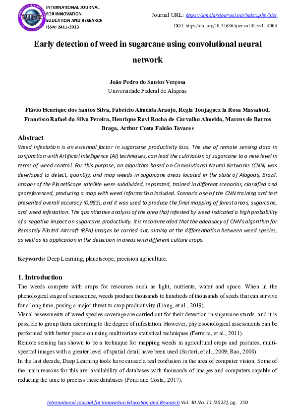 Pdf Early Detection Of Weed In Sugarcane Using Convolutional Neural Network