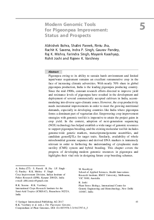 (PDF) Modern Genomic Tools for Pigeonpea Improvement: Status and Prospects