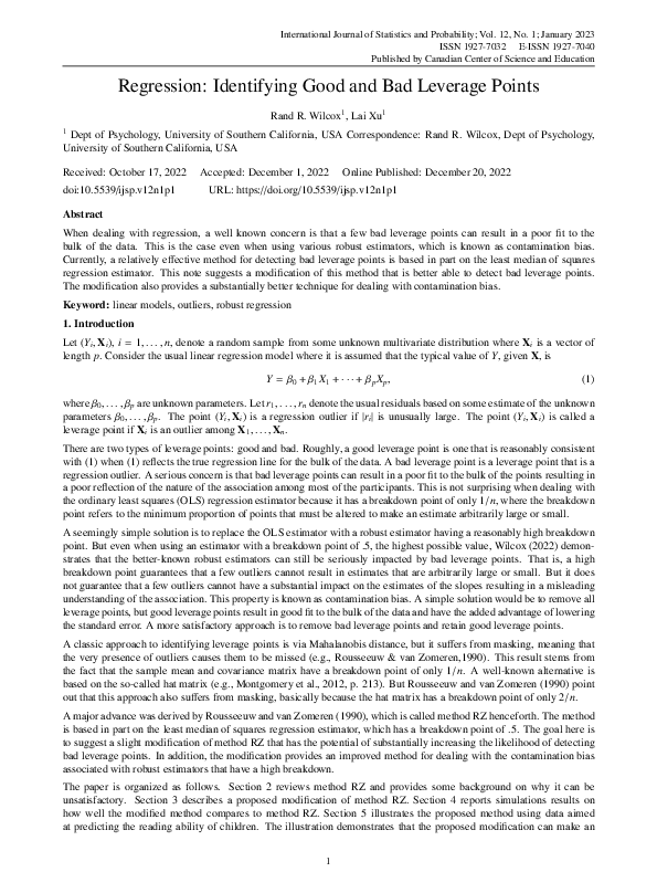 (PDF) Regression: Identifying Good and Bad Leverage Points
