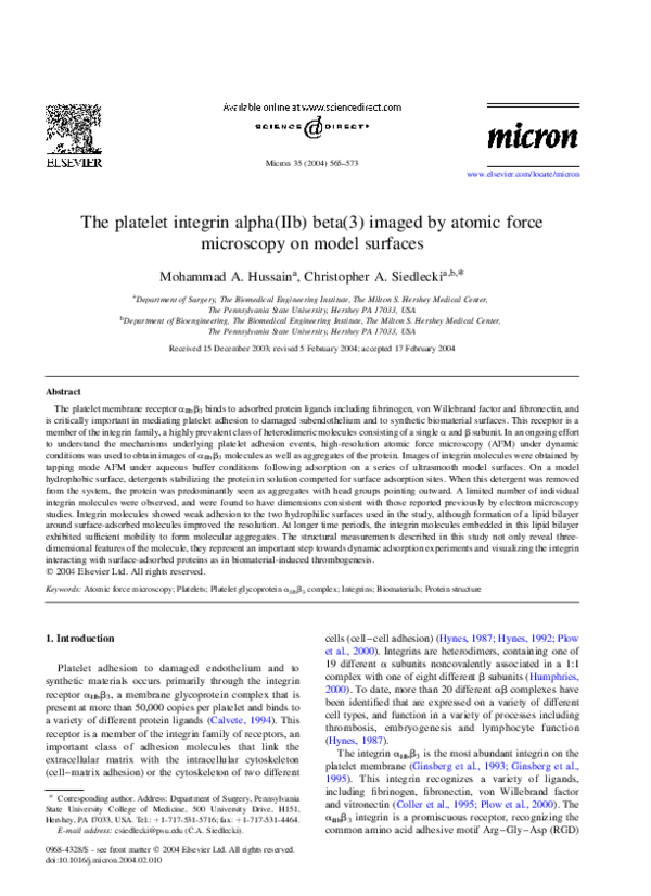 (PDF) The platelet integrin alpha(IIb) beta(3) imaged by atomic force ...
