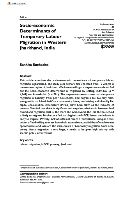 (PDF) Socioeconomic Determinants of Temporary Labour Migration in India