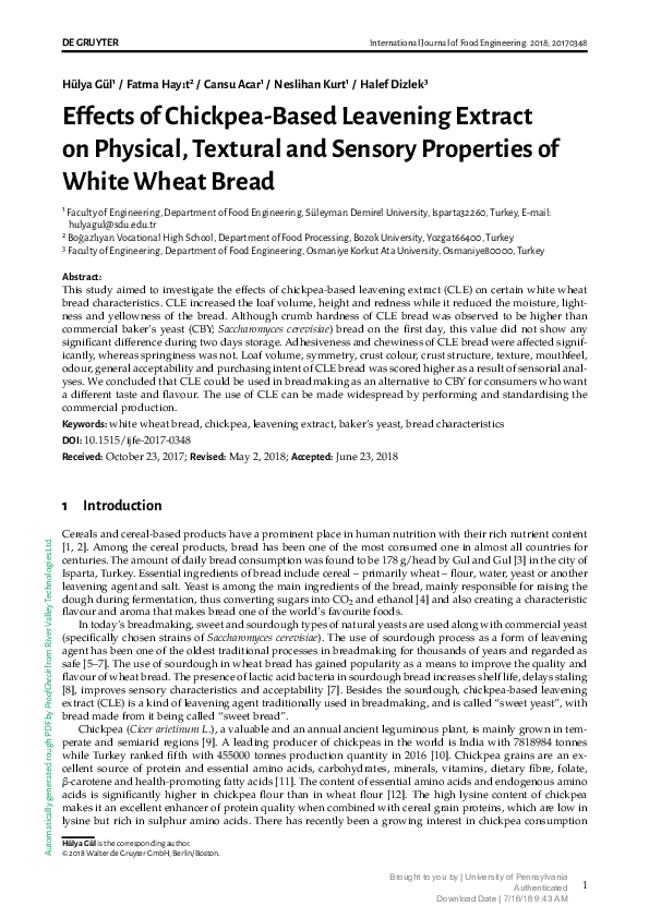 (PDF) Effects of Chickpea-Based Leavening Extract on Physical, Textural ...
