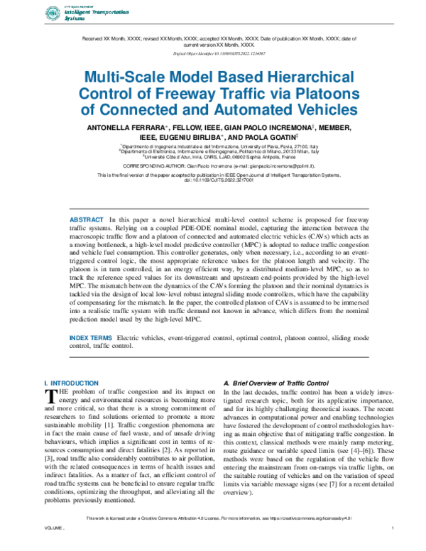 (PDF) Multi-Scale Model Based Hierarchical Control of Freeway Traffic via Platoons of Connected ...