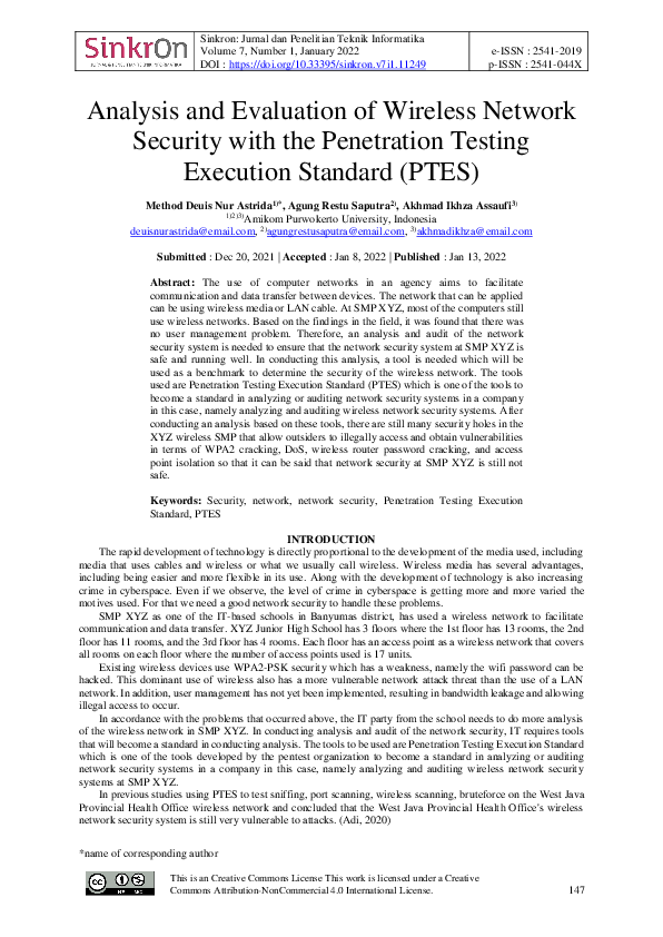 (PDF) Analysis and Evaluation of Wireless Network Security with the ...