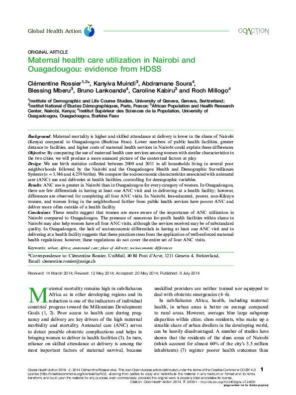 (PDF) Maternal health care utilization in Nairobi and Ouagadougou ...