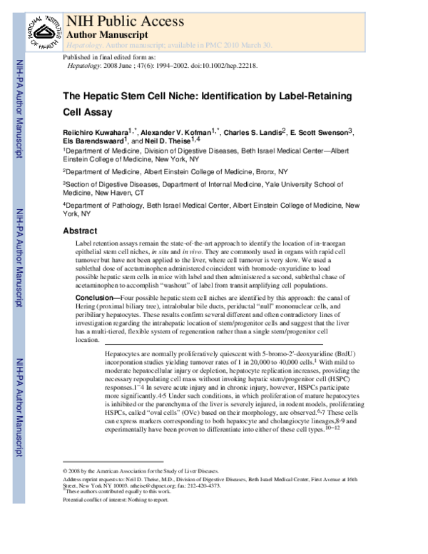 (PDF) The hepatic stem cell niche: Identification by label-retaining ...