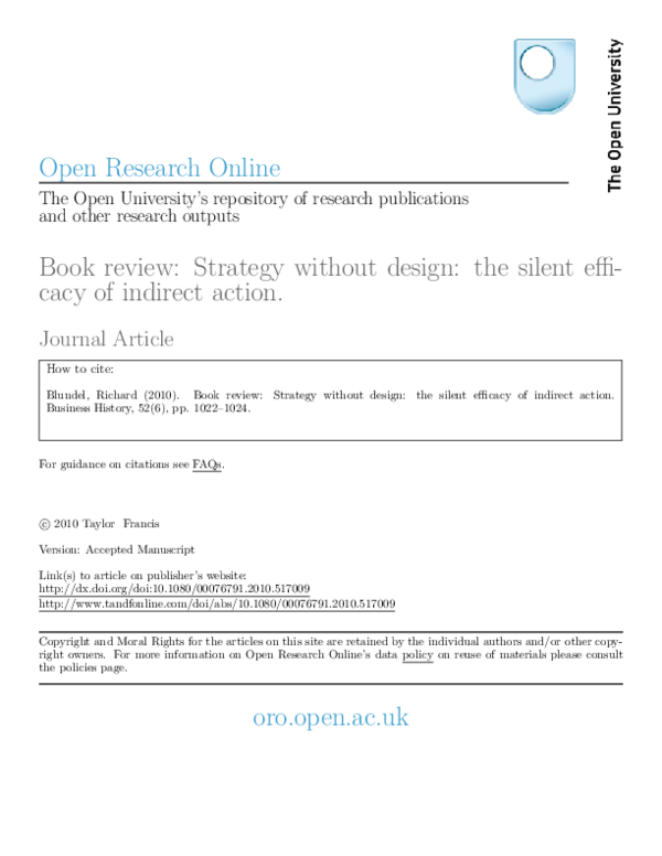 (PDF) Strategy without design: the silent efficacy of indirect action
