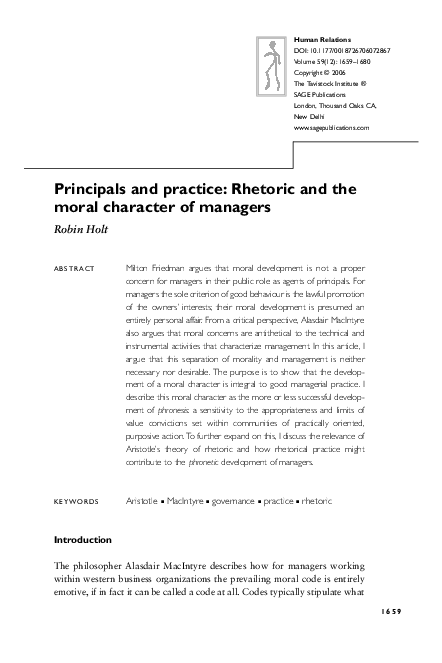 (PDF) Principals and practice: Rhetoric and the moral character of managers