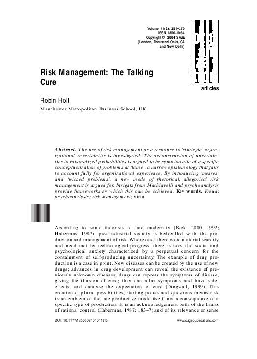 (PDF) Risk Management: the Talking Cure