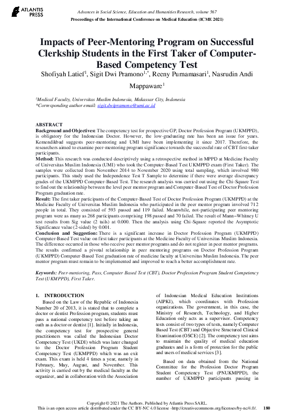 (PDF) Impacts of Peer-Mentoring Program on Successful Clerkship Students in the First Taker of ...