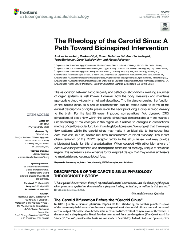(PDF) The Rheology of the Carotid Sinus: A Path Toward Bioinspired ...