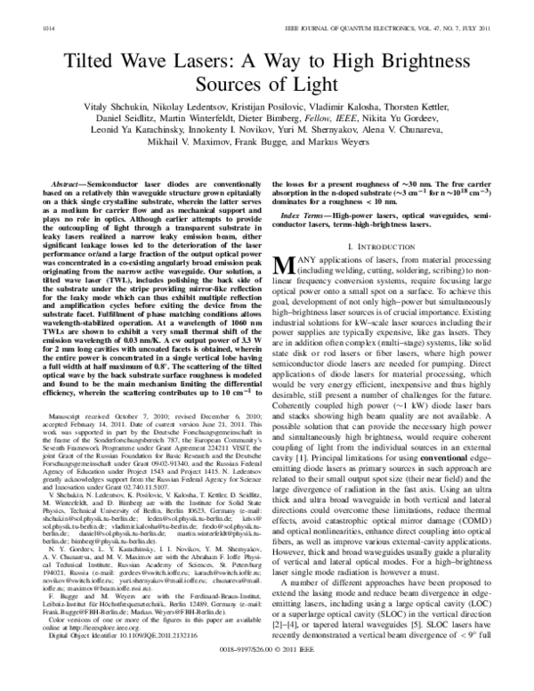 (PDF) Tilted Wave Lasers for Enhanced Light Sources