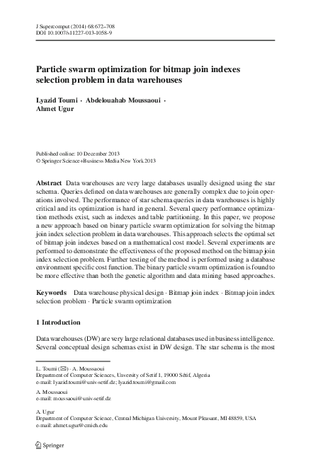 Pdf Particle Swarm Optimization For Bitmap Join Indexes Selection Problem In Data Warehouses