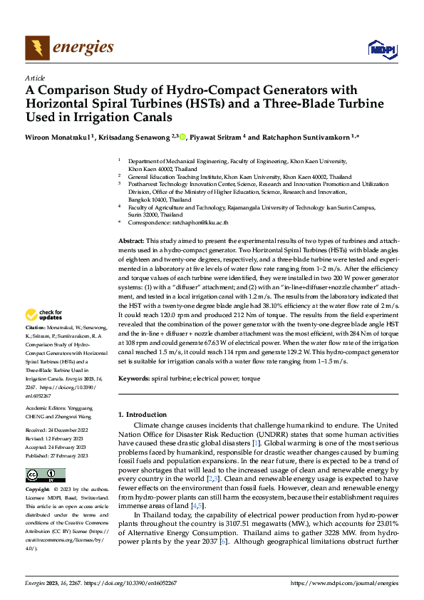 (PDF) A Comparison Study of Hydro-Compact Generators with Horizontal ...