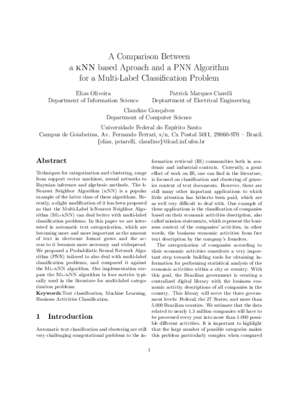 (PDF) KNN vs PNN for Multi-label Classification