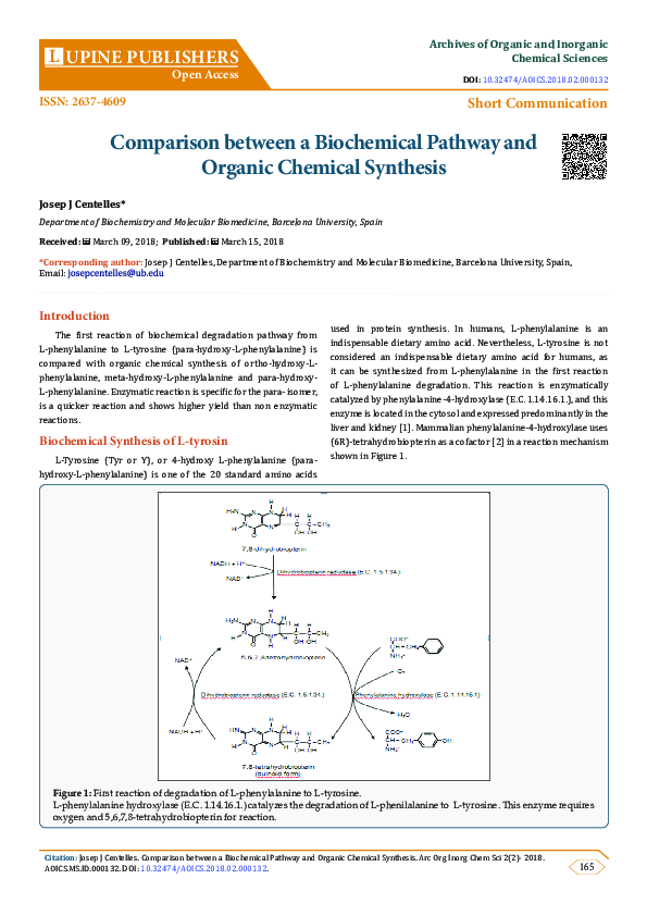 (PDF) Comparison between a Biochemical Pathway and Organic Chemical ...