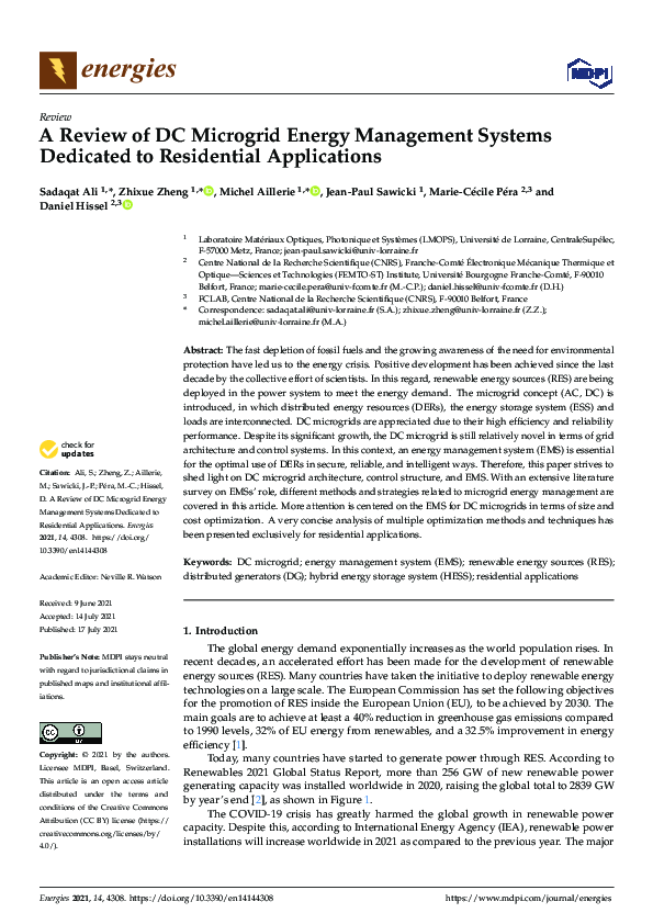(PDF) A Review of DC Microgrid Energy Management Systems Dedicated to Residential Applications