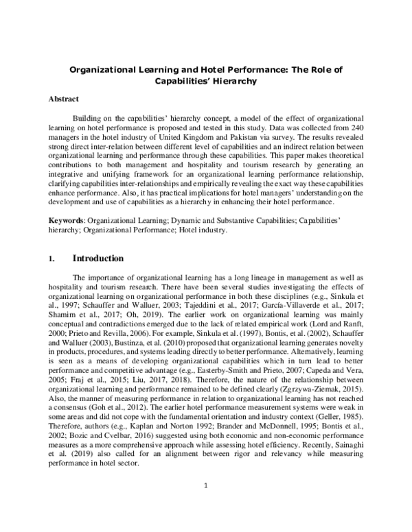 (PDF) Organizational Learning and Hotel Performance: The Role of ...