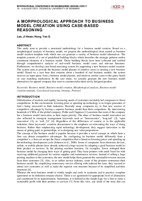 (PDF) A Morphological Approach to Business Model Creation Using Case-Based Reasoning
